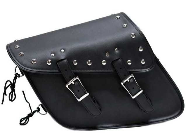 Black Motorcycle PV Swing Arm Bag with Studs Left Side Softail Sportster
