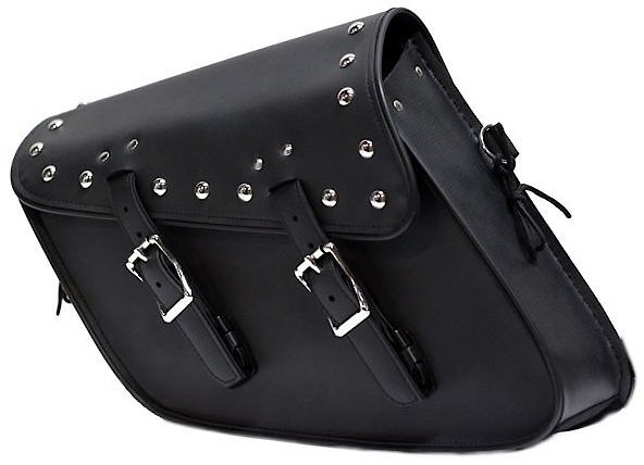 Black Motorcycle PV Swing Arm Bag with Studs Left Side Softail Sportster
