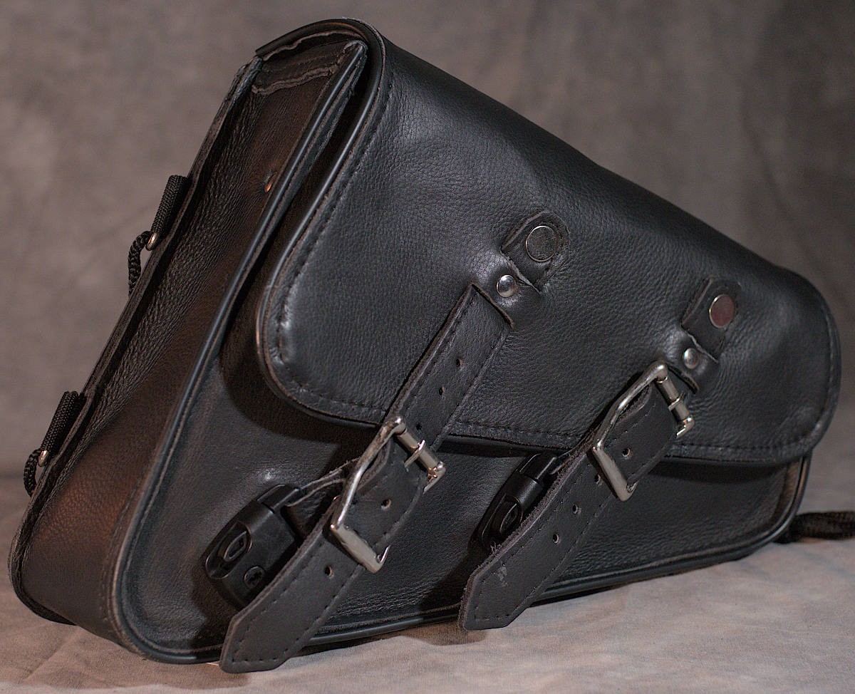 Black Leather Motorcycle Left Side Swing Arm Bag Sportster Softail Chopper