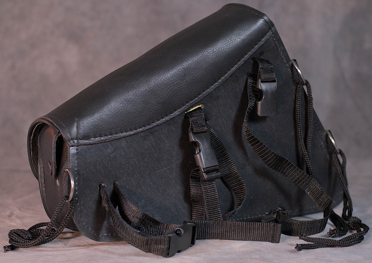 Black Leather Motorcycle Left Side Swing Arm Bag Sportster Softail Chopper