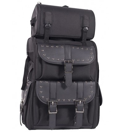 Large Motorcycle Sissy T Bar Bag with Studs Detachable Bags and Rain Cover